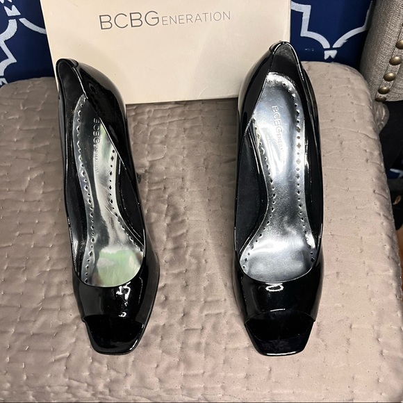 BCBGeneration | Shoes | Bcbg Bgariel Blacktumbled Pearl Patent Leather High Heeled Shoes Size ...